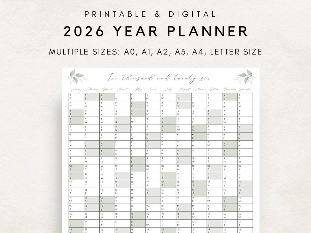 2026 Yearly Planner Printable, Yearly Planning Calendar, Calendar ...