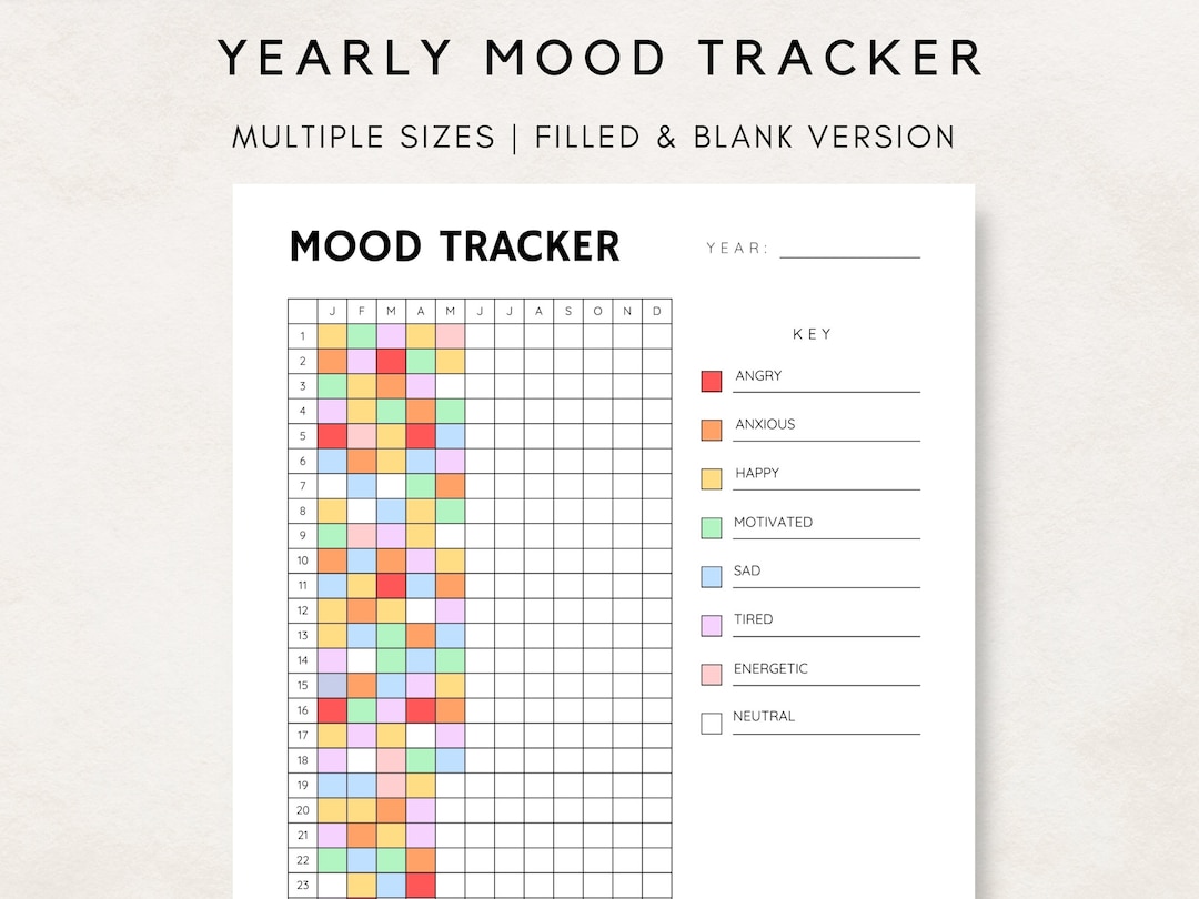 Mood Tracker Printable, Yearly Mood Tracker, Mood Tracker, Mood Chart ...