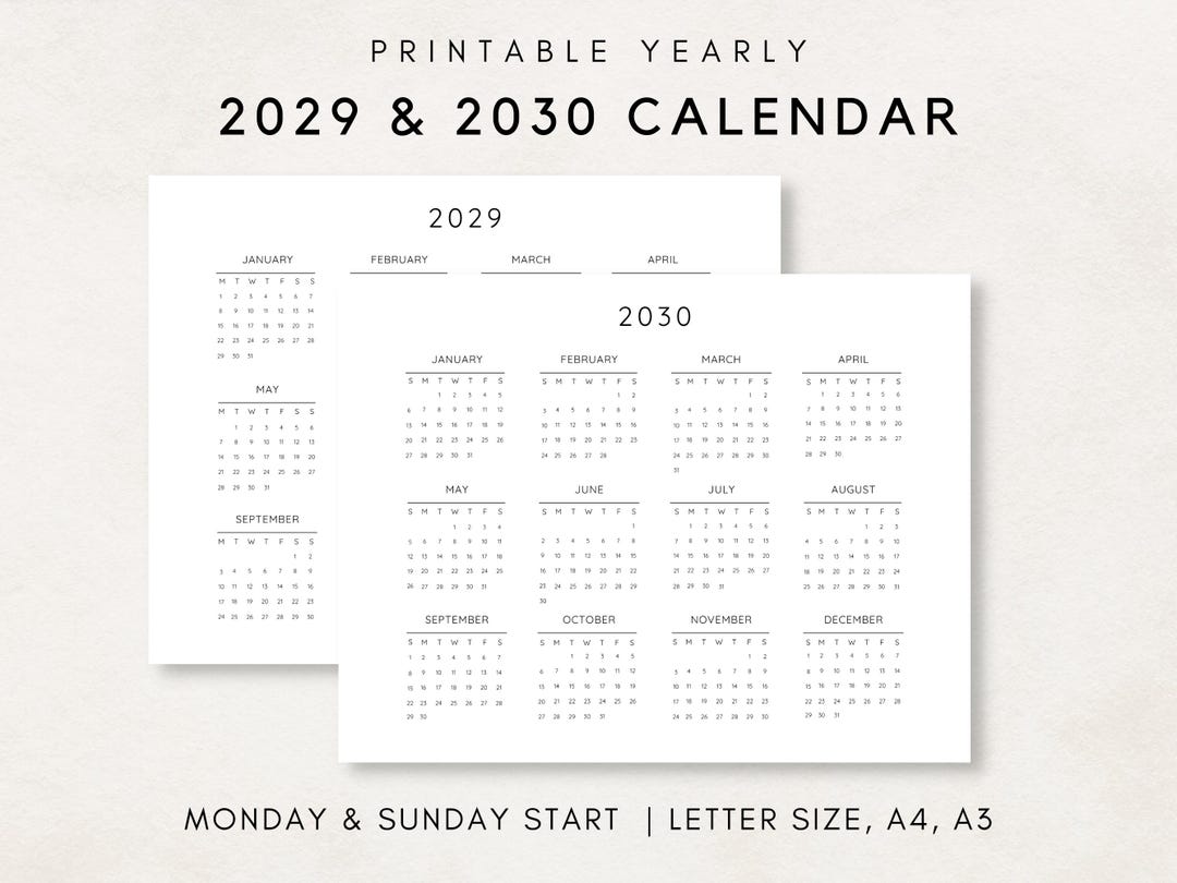 2029-2030 Yearly Calendar, Printable Calendar, 2029-2030 Calendar ...