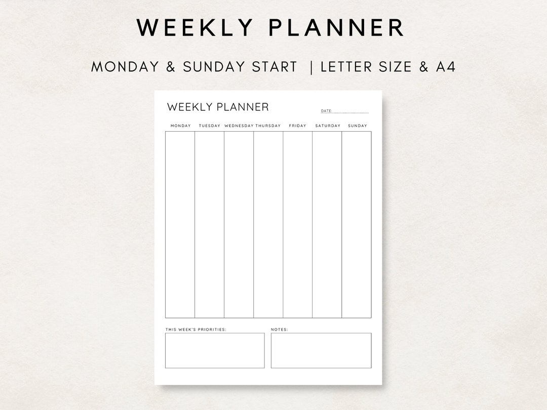 Weekly Planner Printable, Weekly Schedule, Week at a Glance, Weekly ...