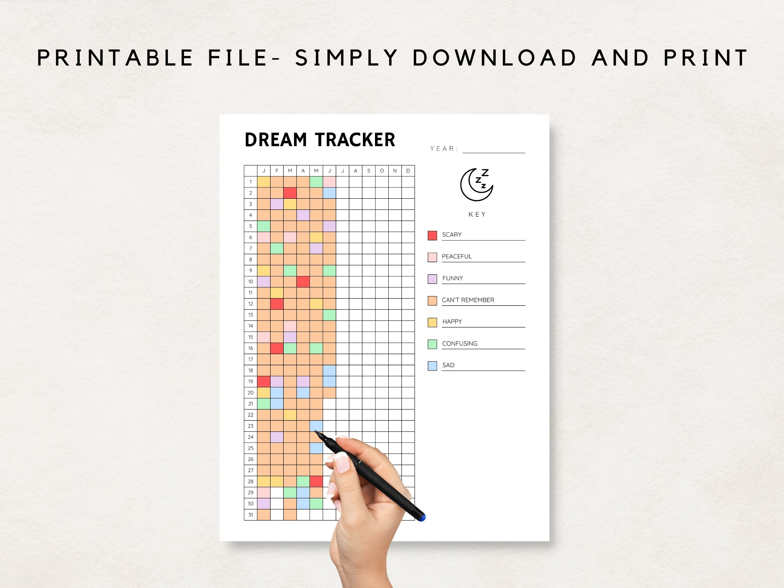 Dream Tracker, Dream Journal, Sleep Tracker, Yearly Tracker, Bullet ...