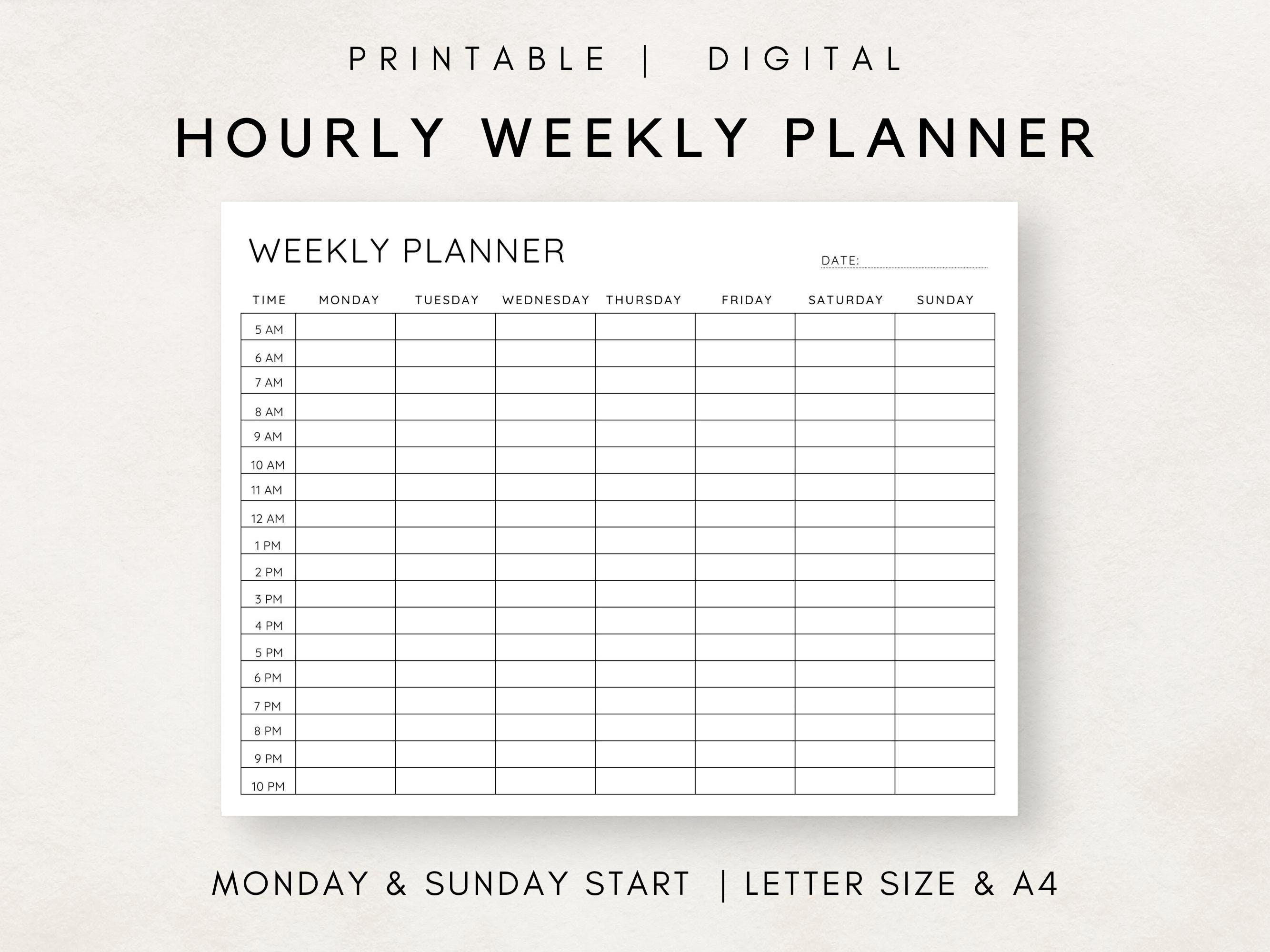 Weekly Hourly Schedule, Hourly Weekly Planner Printable, Hourly Planner ...