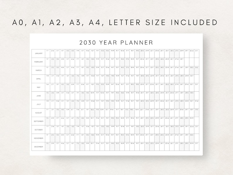 2030 Year Planner Printable, Yearly Planning Calendar, Calendar Poster ...
