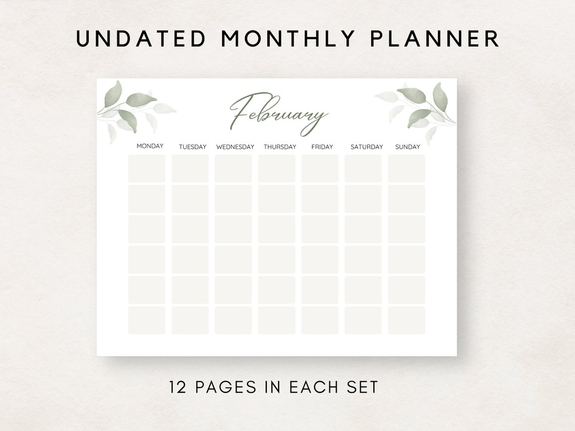 Undated Calendar, Undated Planner, Monthly Overview, Monthly to Do List ...