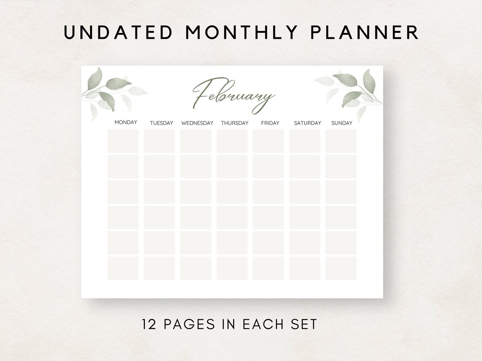 Undated Calendar, Undated Planner, Monthly Overview, Monthly to Do List ...