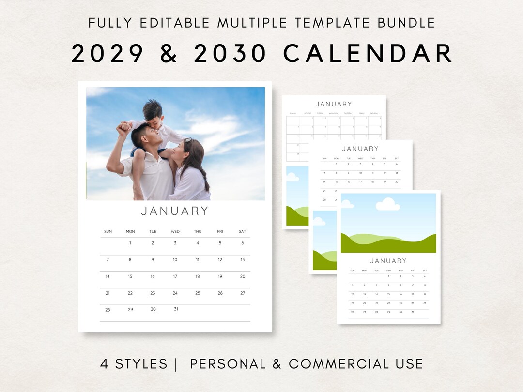 2029-2030 Calendar Template, 2029-2030 Photo Calendar, 2029-2030 ...