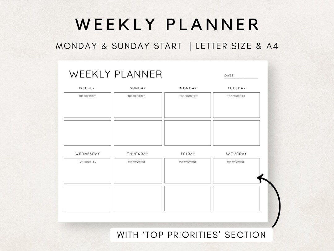 Weekly Planner Printable, Weekly Schedule, Weekly Agenda, Week at a ...