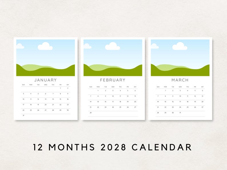 2029 Calendar Template, 2029 Photo Calendar, 2029 Wall Calendar, Blank ...