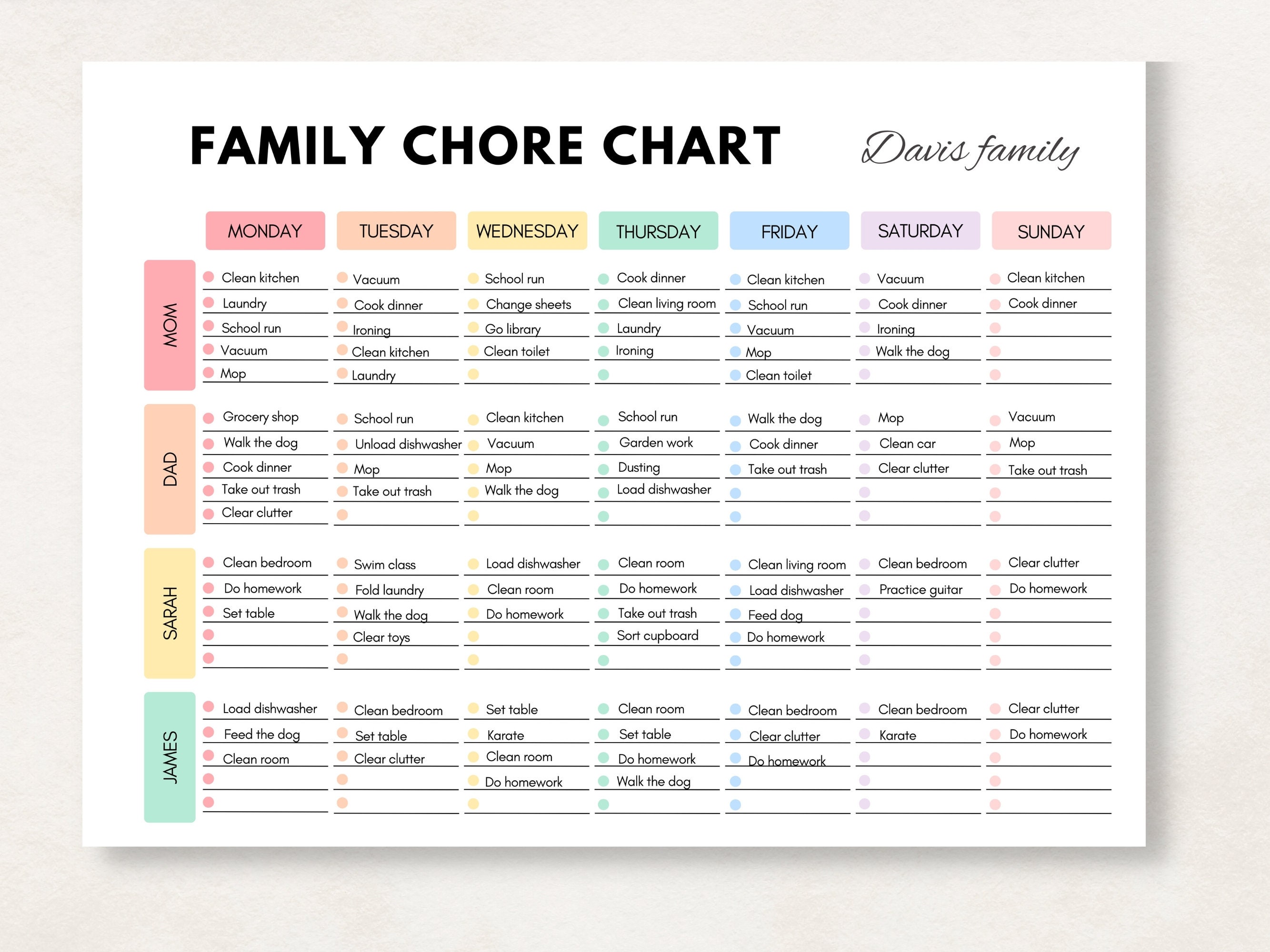 Family Chore Chart Printable, Editable Family Planner, Family Chores ...