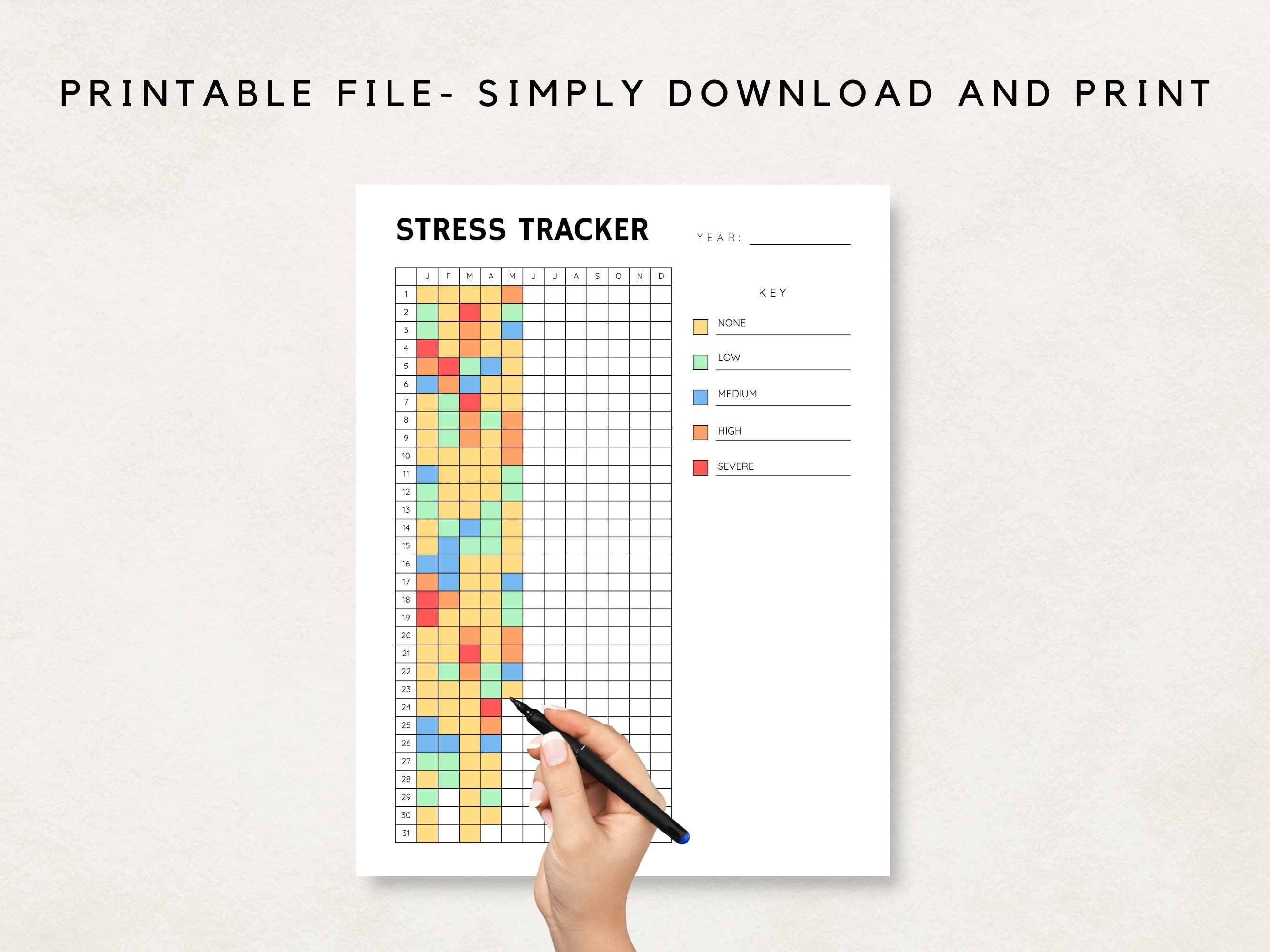 Stress Tracker Printable, Anxiety Tracker, Anxiety Journal, Mental ...