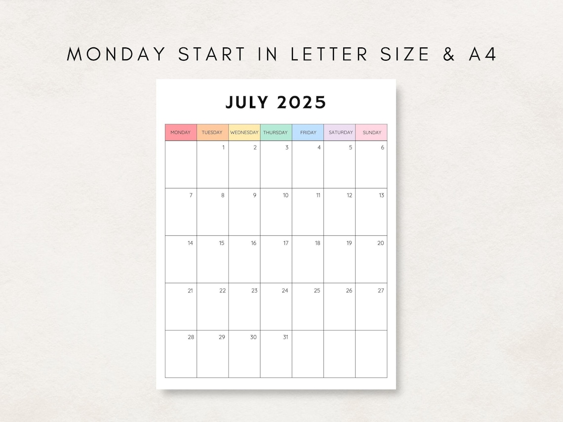 2025 Calendar Printable, Monthly Calendar 2025, Blank Calendar 2025 ...