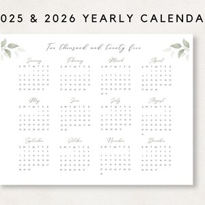 2025-2026 Yearly Calendar, Printable Calendar, Wall Calendar, 2025-2026 ...