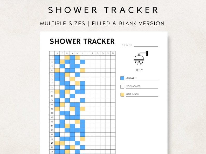 Shower Tracker, Yearly Tracker, Bullet Journal, Planner Template ...
