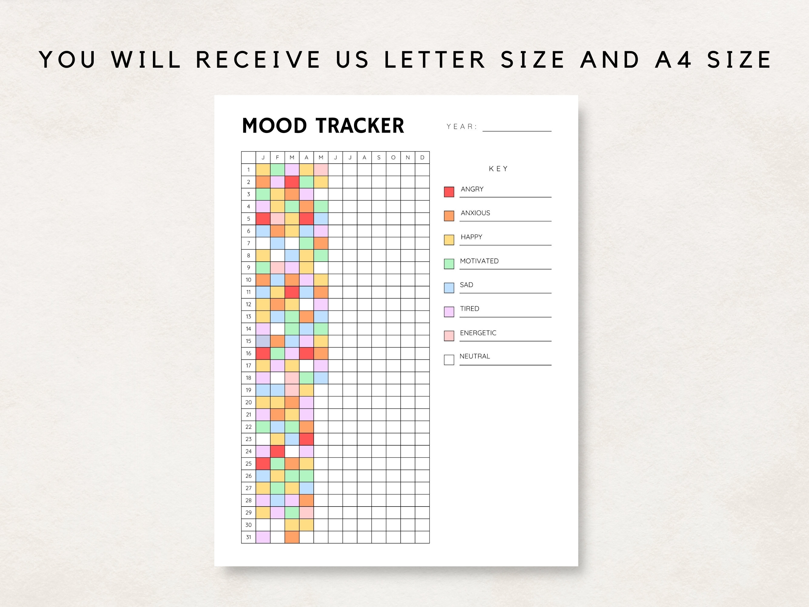 Mood Tracker Printable, Yearly Mood Tracker, Mood Tracker, Mood Chart ...