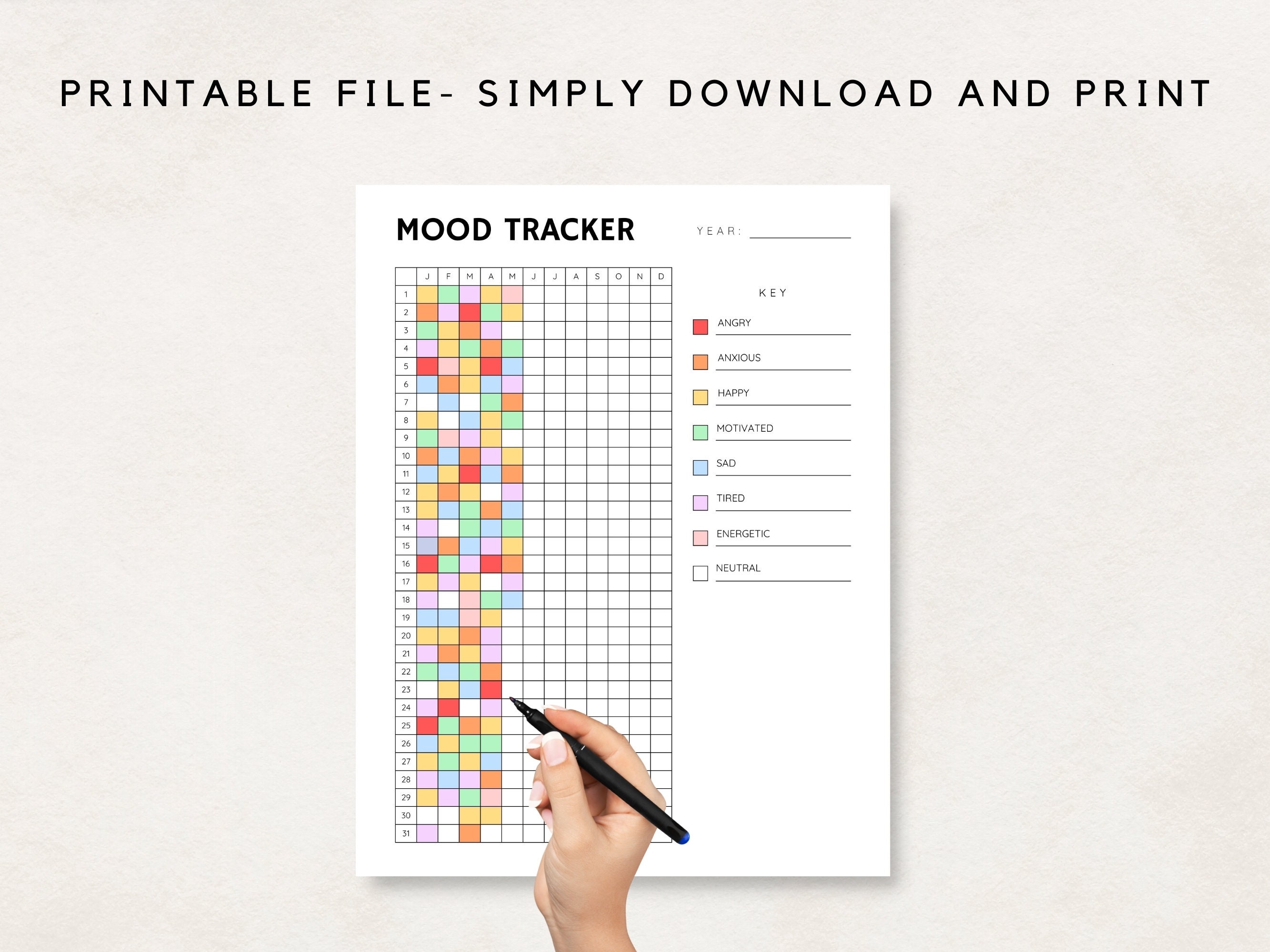 Mood Tracker Printable, Yearly Mood Tracker, Mood Tracker, Mood Chart ...