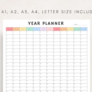 Yearly Planner on 1 Page, Year at a Glance, Undated Full Year Calendar ...