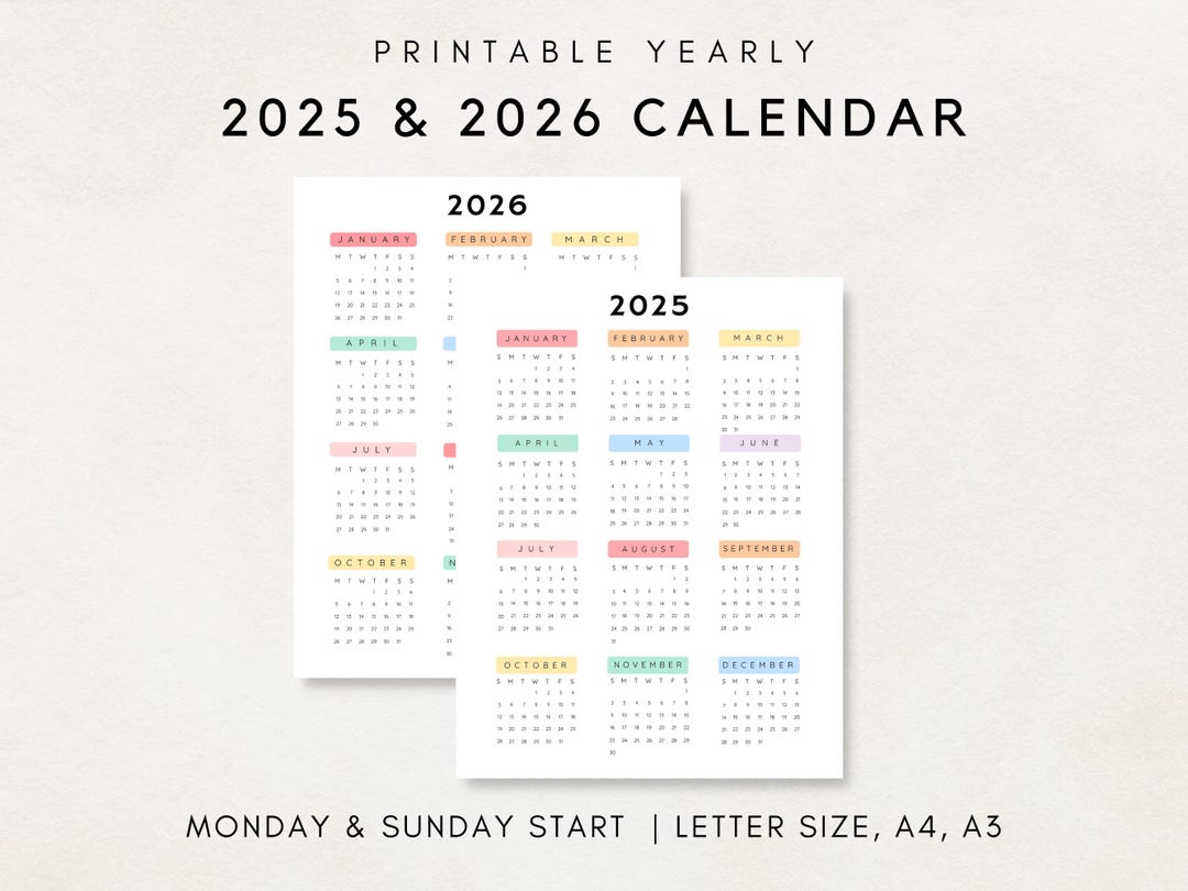 2025-2026 Yearly Calendar, Printable Calendar, 2025-2026 Calendar ...