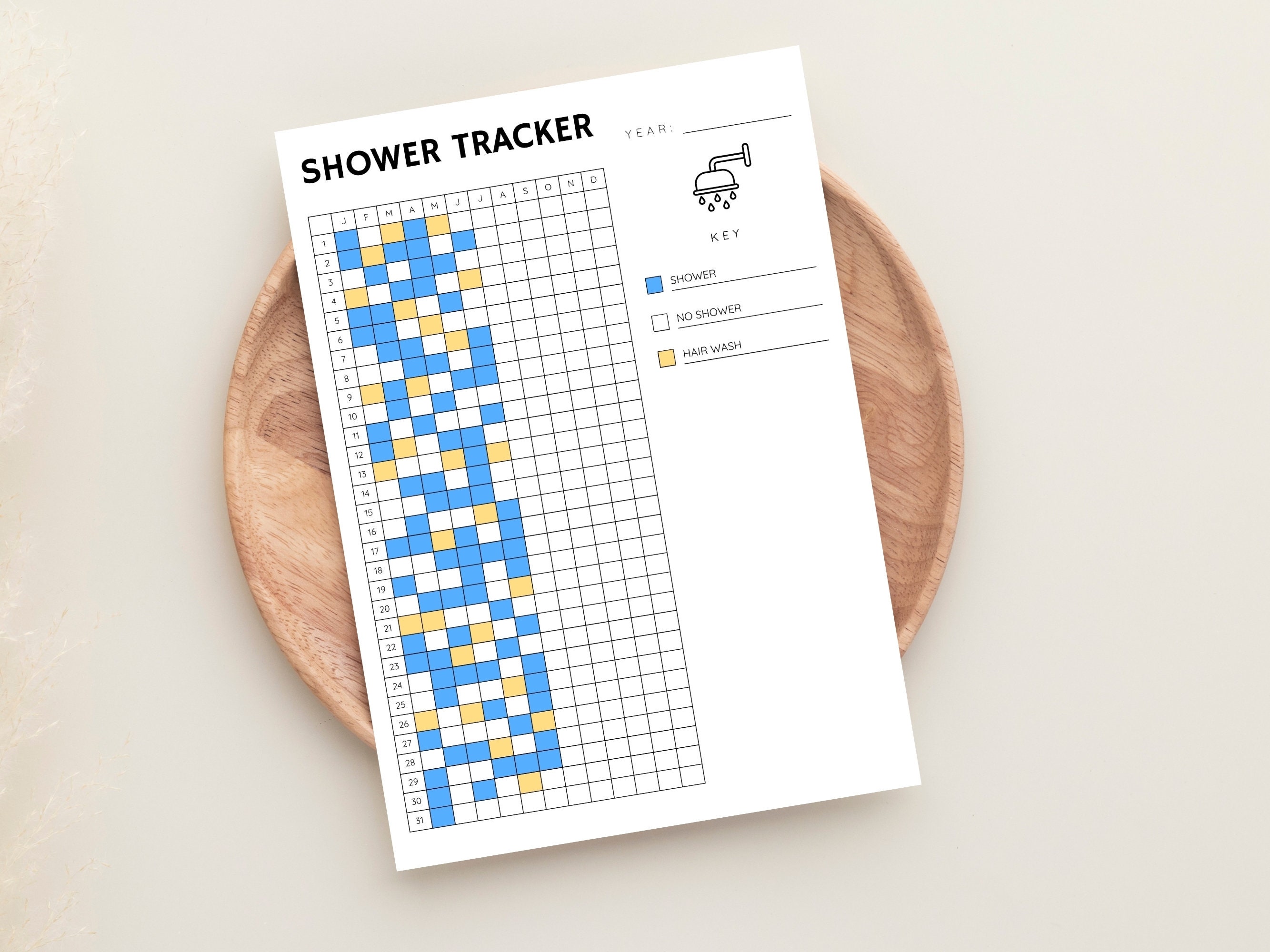 Shower Tracker, Yearly Tracker, Bullet Journal, Planner Template ...
