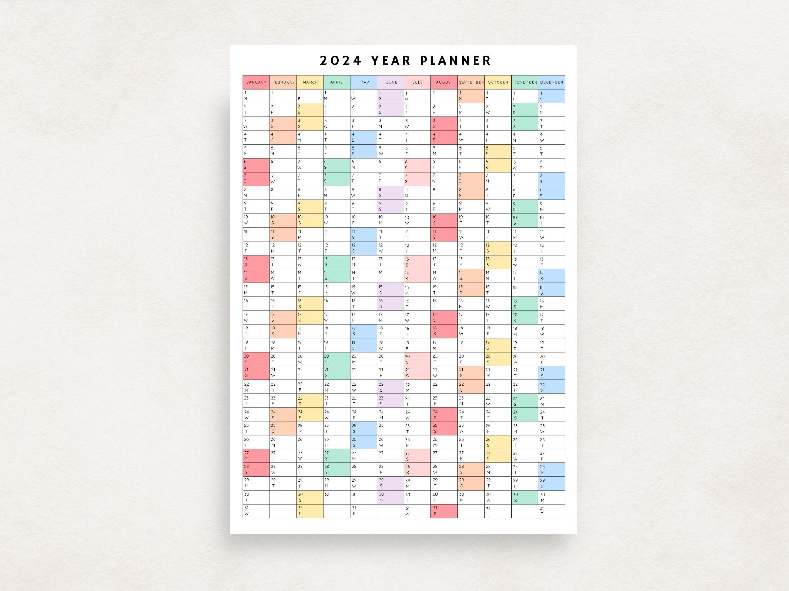 2024 Yearly Planner Printable, Yearly Planning Calendar, Calendar ...