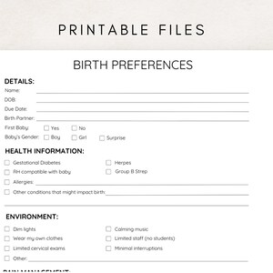 Birth Plan Printable, Birth Plan Editable, Birth Plan Template ...