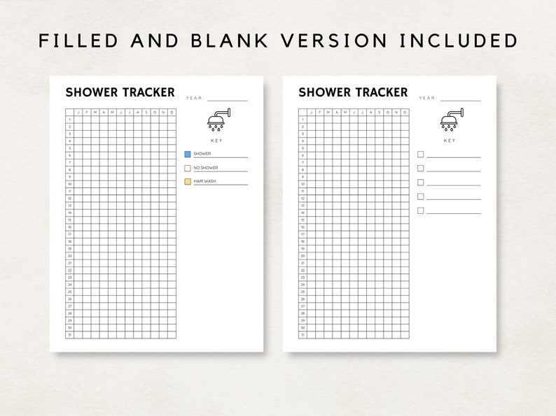 Shower Tracker, Yearly Tracker, Bullet Journal, Planner Template ...