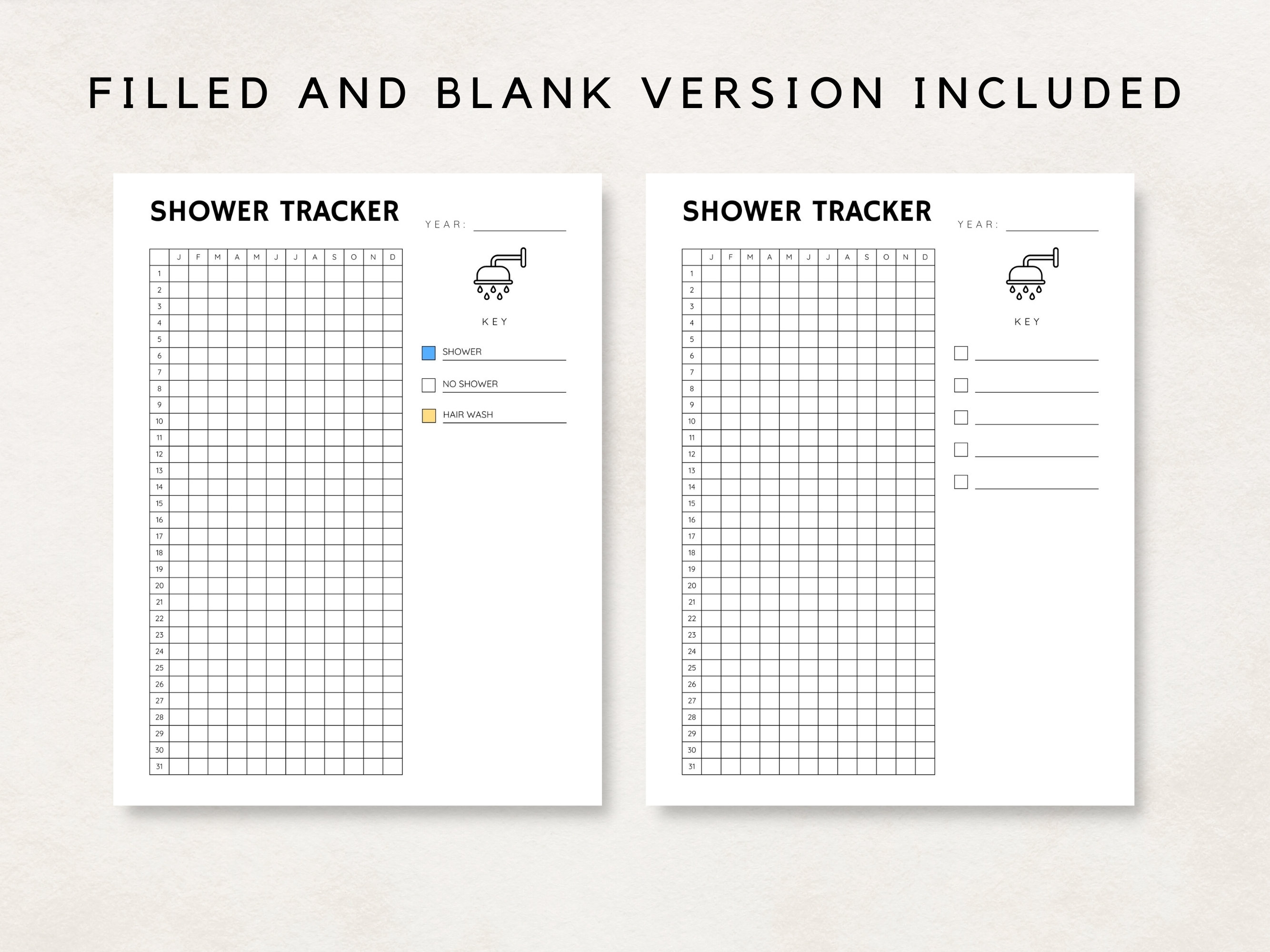 Shower Tracker, Yearly Tracker, Bullet Journal, Planner Template ...