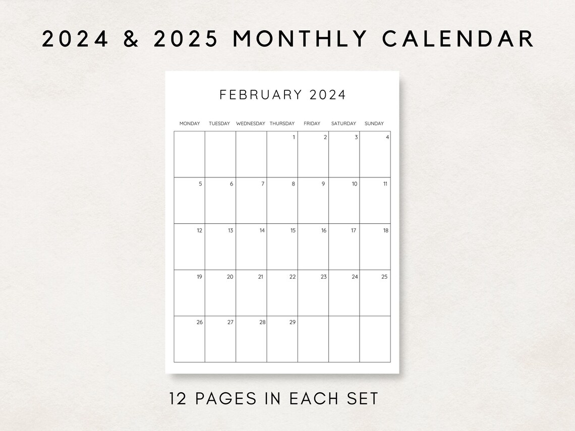 Calendar 2024- 2025 Printable, Monthly Calendar, Fillable Calendar ...