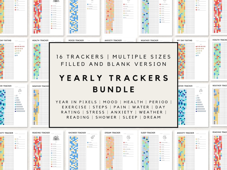 Yearly Tracker Bundle, Yearly Tracker, Year in Pixels, Yearly Habit ...