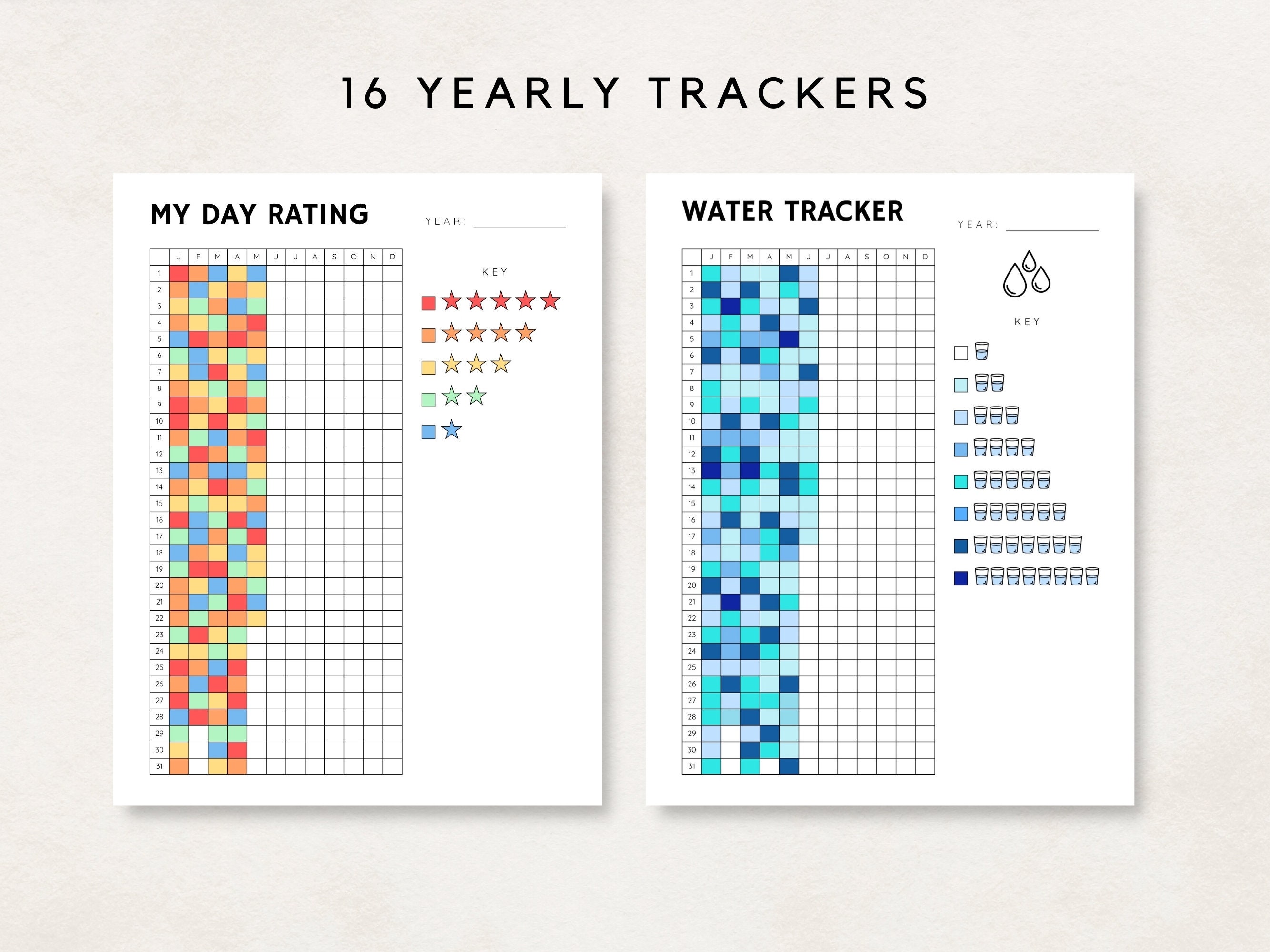 Yearly Tracker Bundle, Yearly Tracker, Year in Pixels, Yearly Habit ...