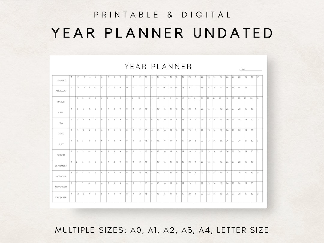 Yearly Wall Planner, Yearly Planner on 1 Page, Year at a Glance, Yearly ...