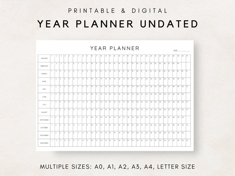 Yearly Wall Planner, Yearly Planner on 1 Page, Year at a Glance, Yearly ...