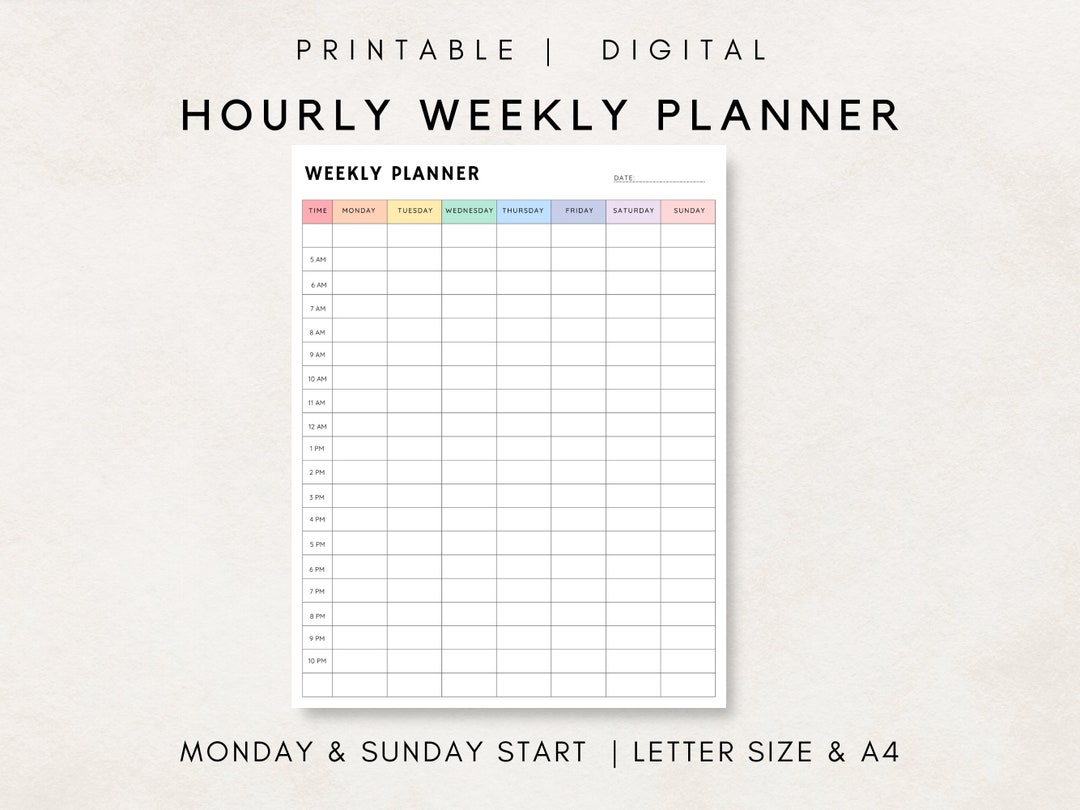 Weekly Hourly Planner, Hourly Weekly Schedule, Hourly Planner, Undated ...