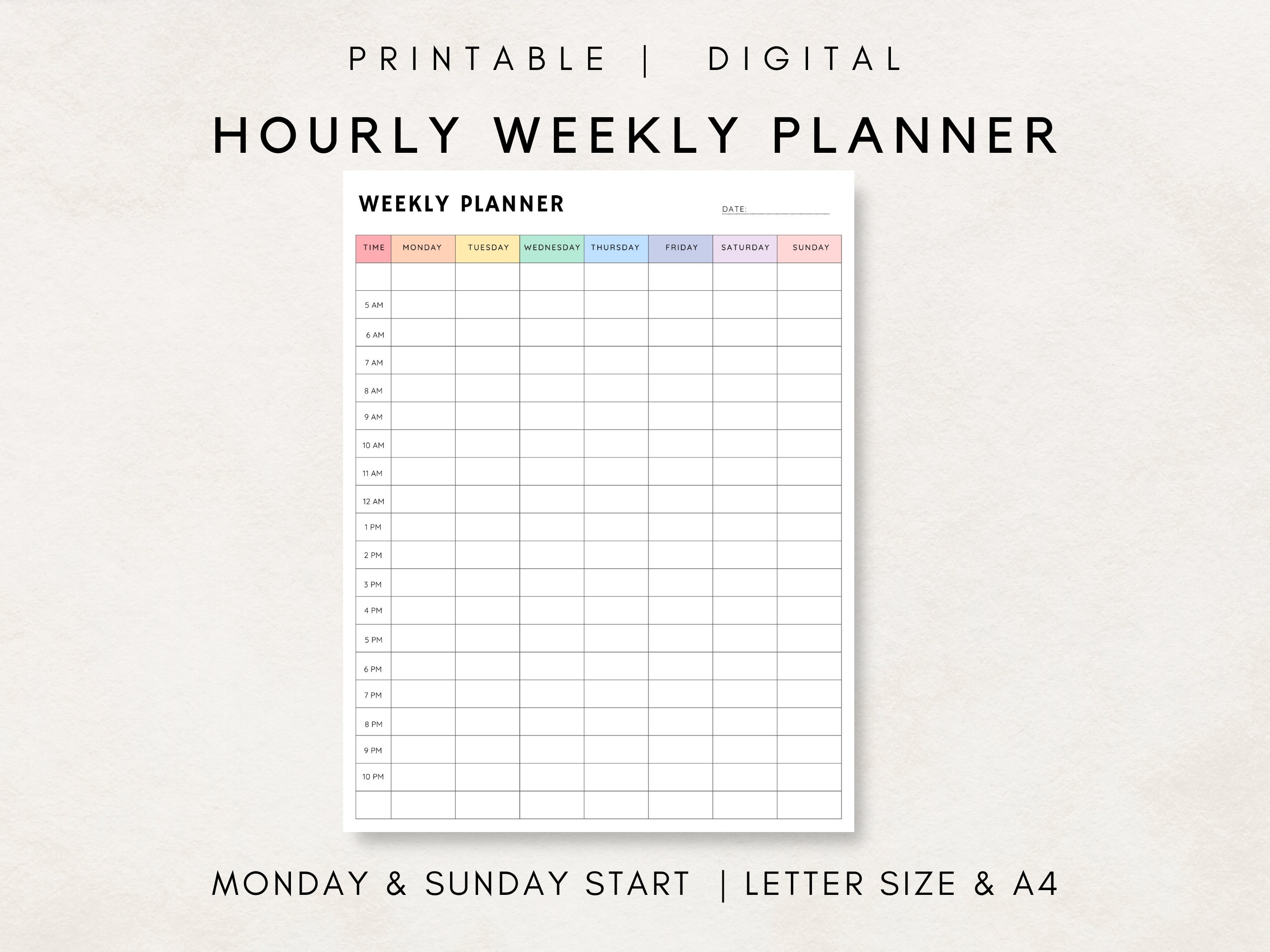 Weekly Hourly Planner, Hourly Weekly Schedule, Hourly Planner, Undated ...