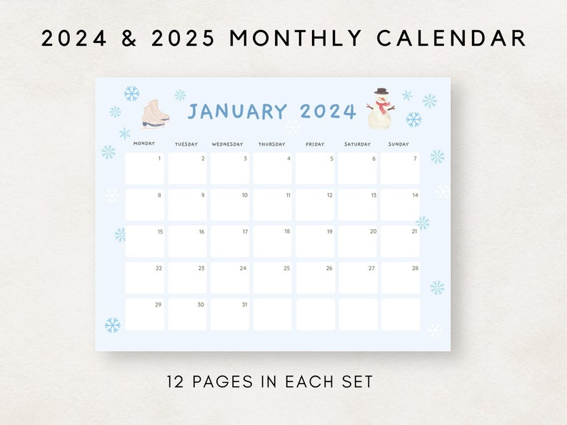 Cute 2024-2025 Calendar Printable, Monthly Calendar 2024-2025, 2024 ...
