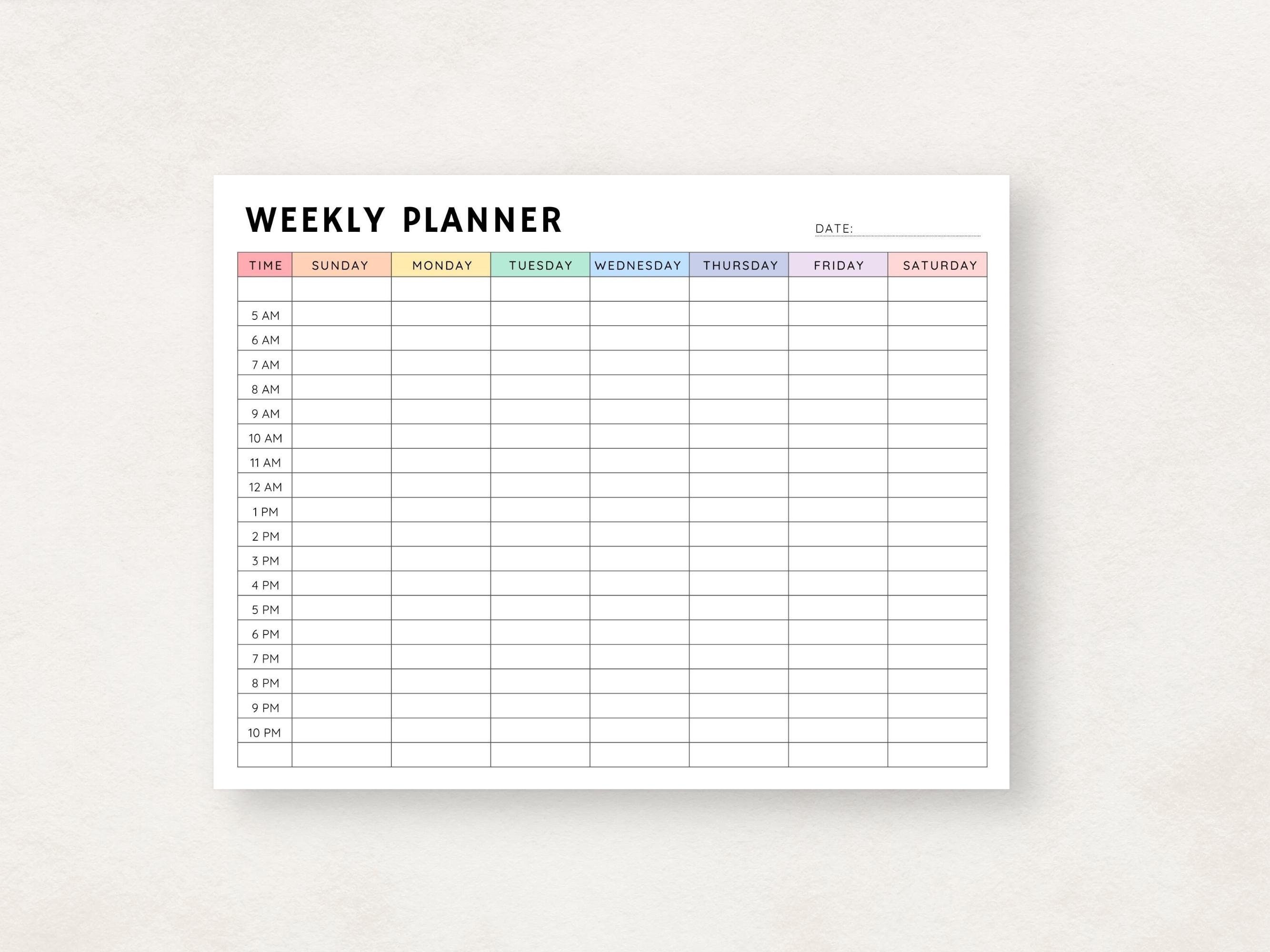 Weekly Hourly Planner Printable, Hourly Weekly Schedule, Hourly Planner ...