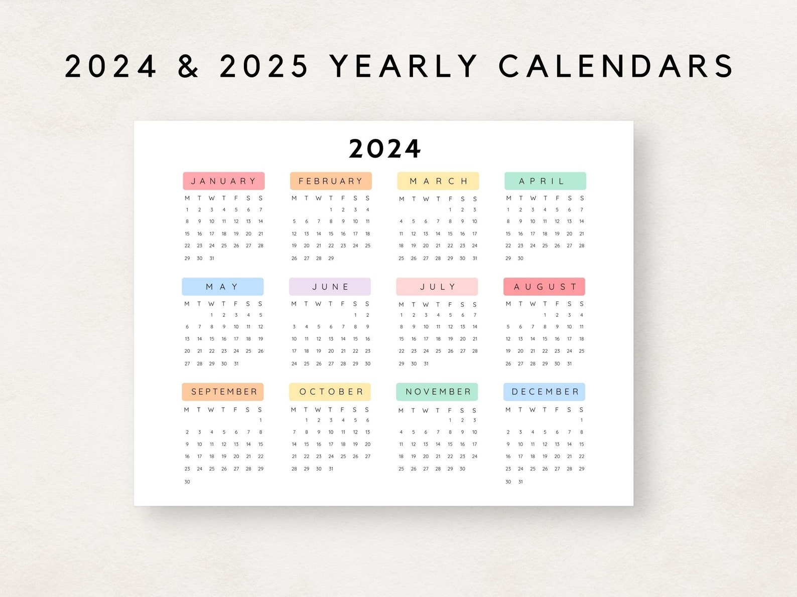 2024-2025 Yearly Calendar Printable, 2024-2025 Calendar, 2024-2025 ...