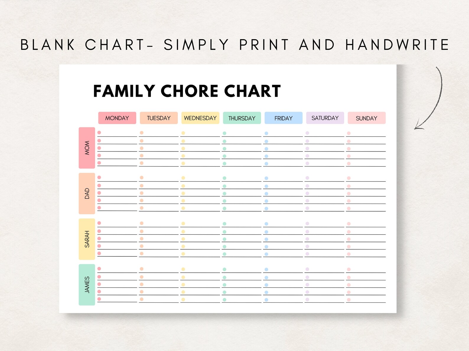 Family Chore Chart Printable, Editable Family Planner, Family Chores ...
