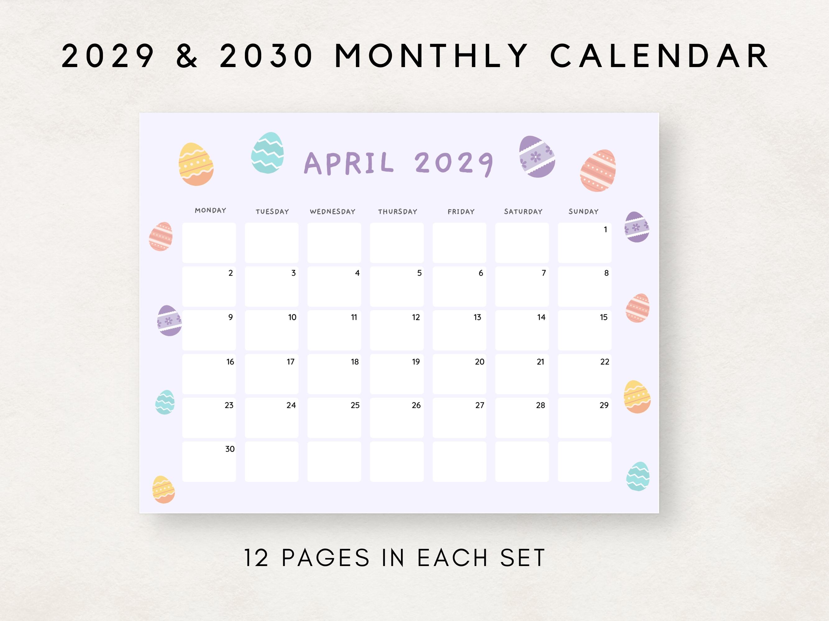 2029-2030 Calendar Printable, Monthly Calendar 2029-2030, 2029-2030 ...