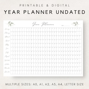 Full Year Calendar, Yearly Planner on 1 Page, Yearly Wall Planner ...
