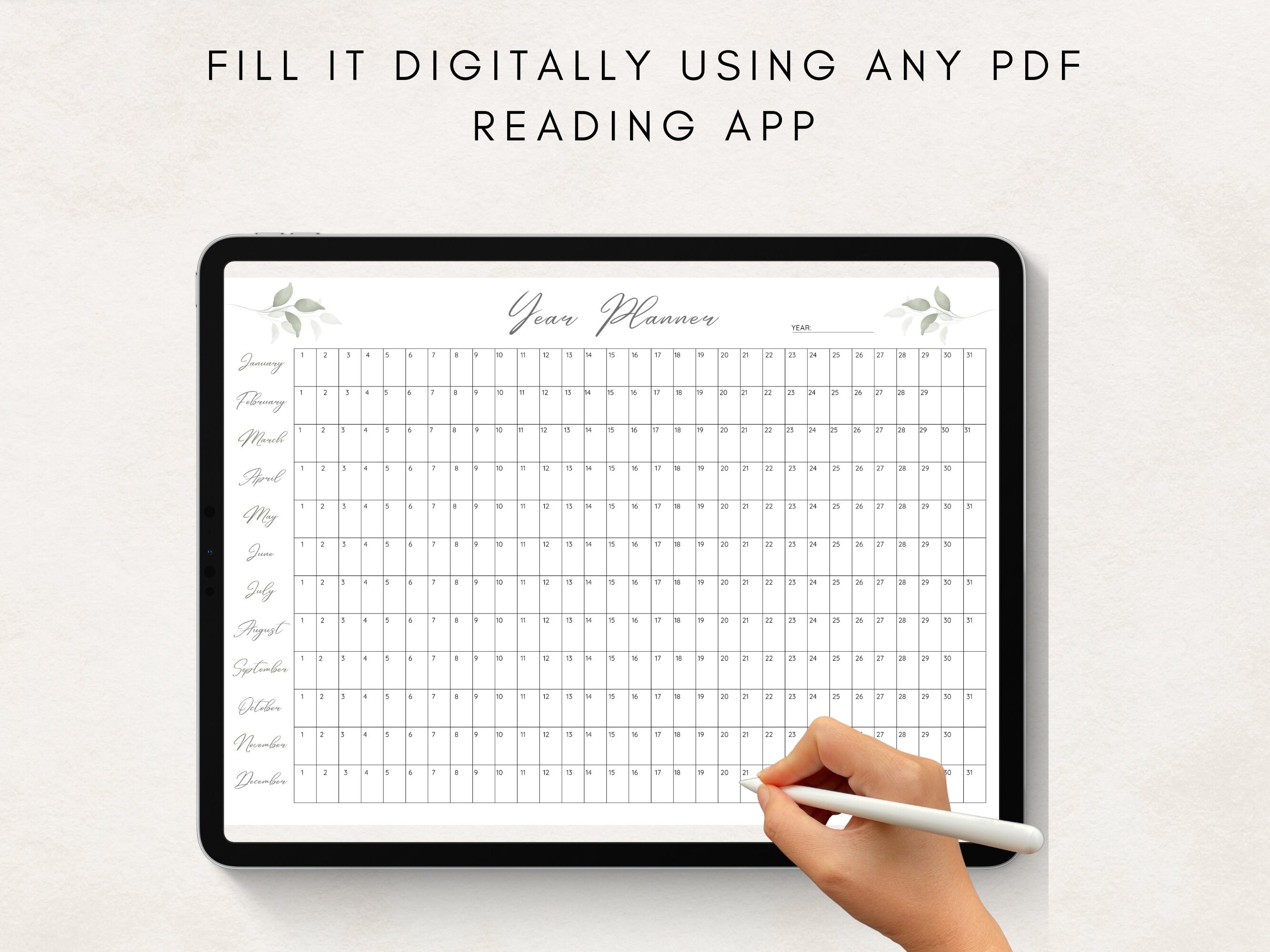 Full Year Calendar, Yearly Planner on 1 Page, Yearly Wall Planner ...