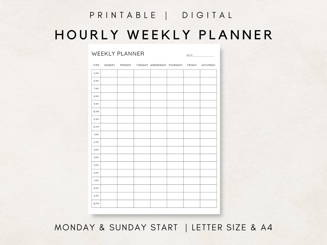 Weekly Hourly Schedule, Hourly Weekly Planner Printable, Hourly Planner ...