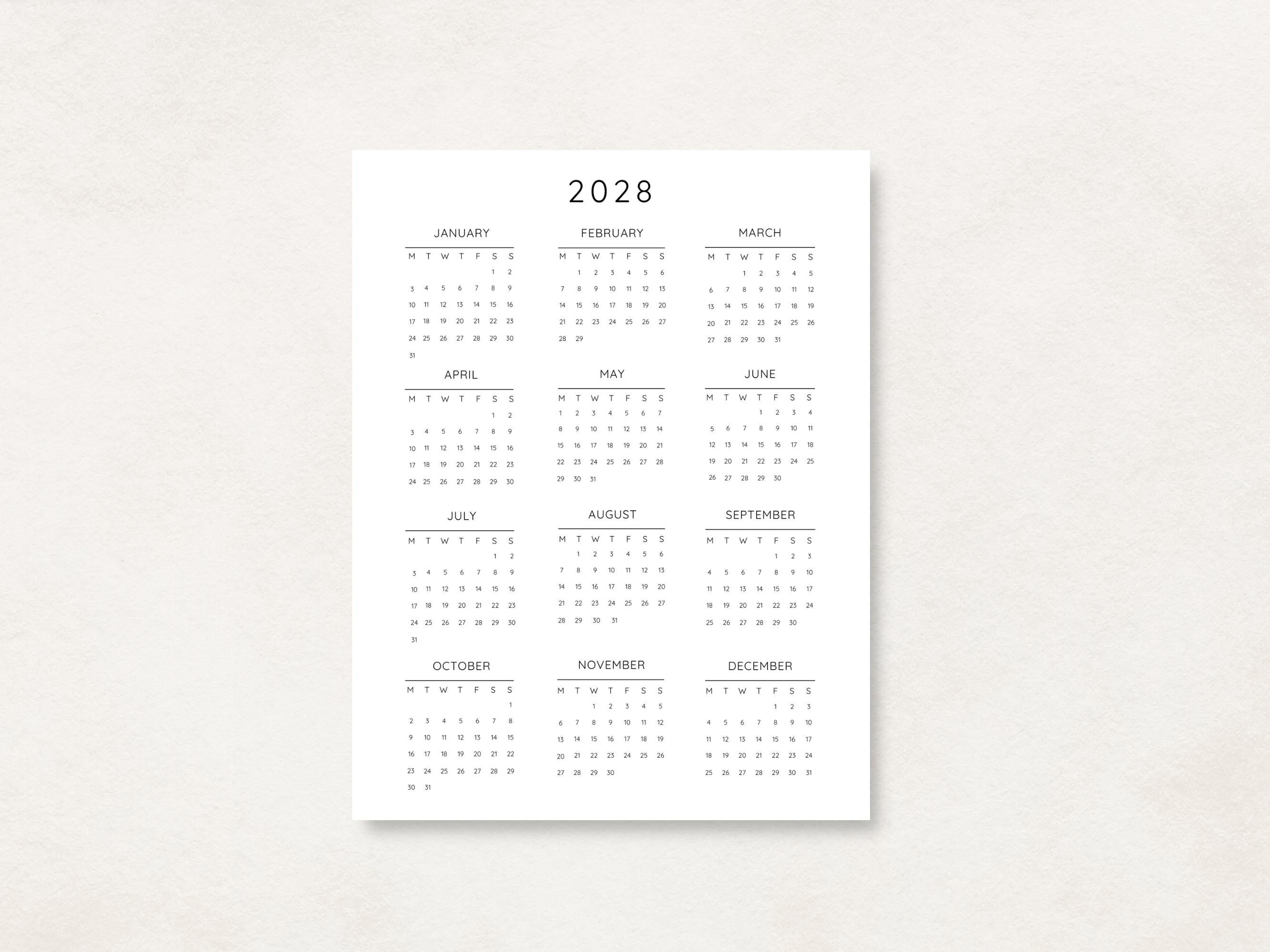 2027-2028 Yearly Calendar, Printable Calendar, 2027-2028 Calendar ...