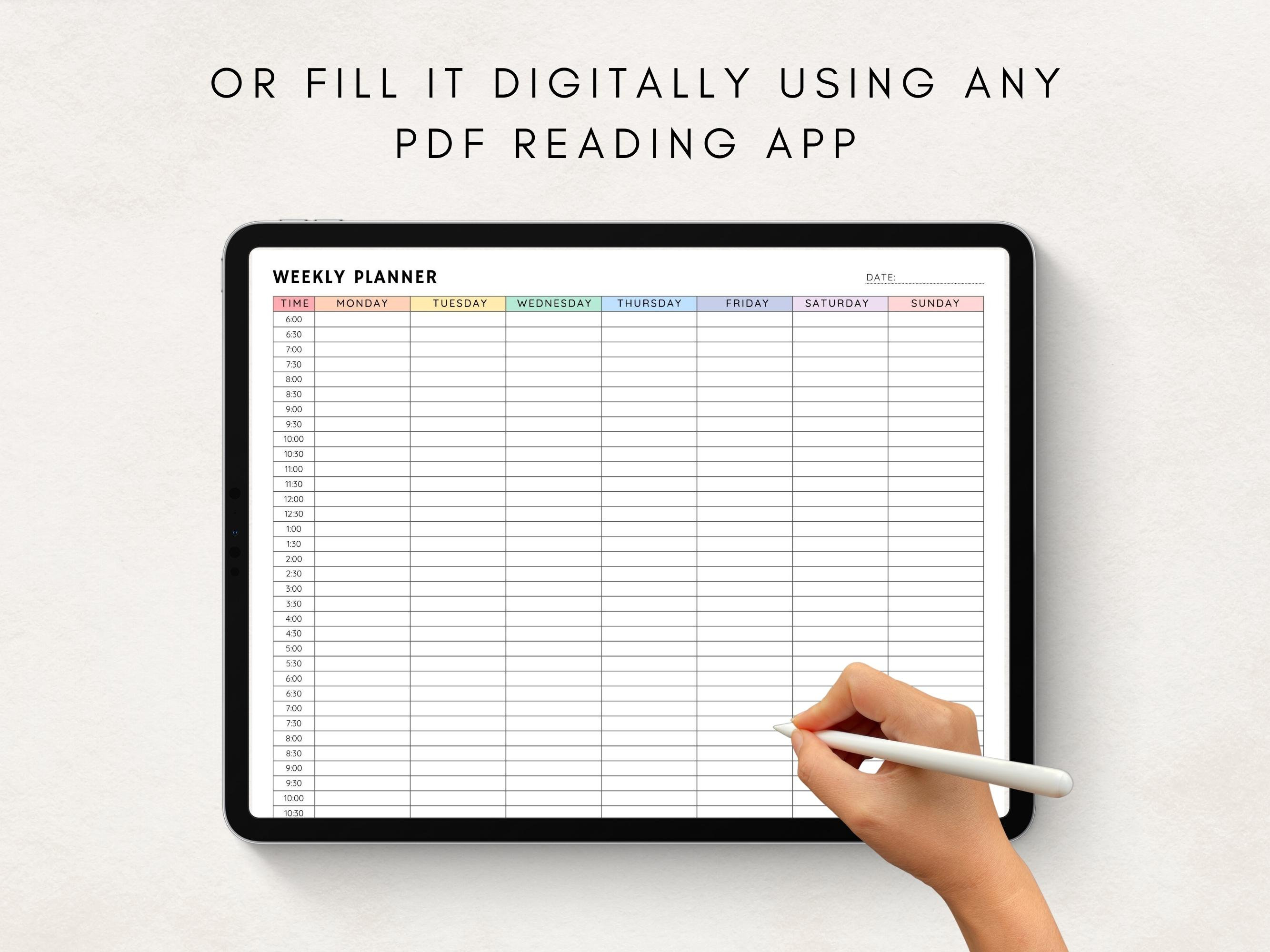 Half Hour Weekly Schedule, Half Hour Planner, Weekly Half Hourly Plan ...