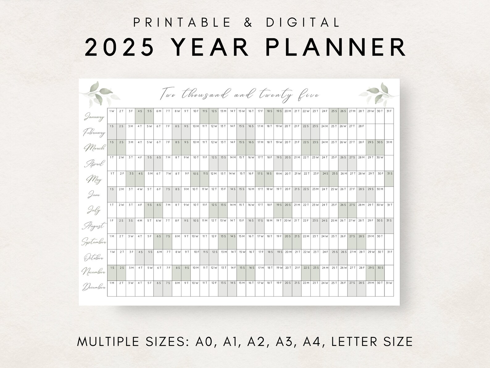 2025 Year Planner Printable, Yearly Planning Calendar, Calendar Poster ...