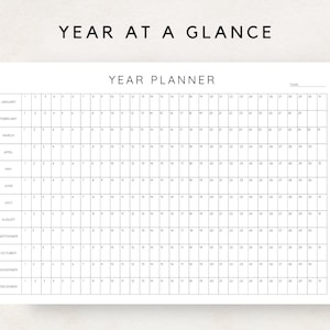 Yearly Wall Planner, Yearly Planner on 1 Page, Year at a Glance, Yearly ...