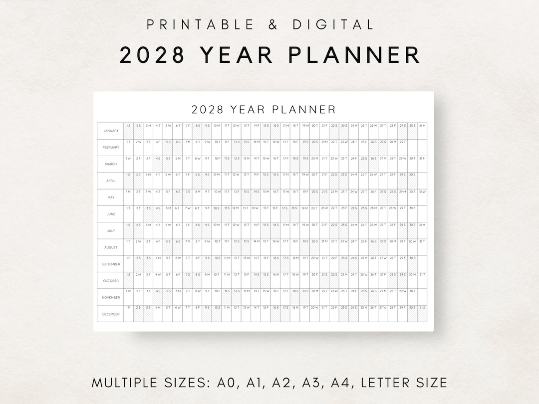 2028 Year Planner Printable, Yearly Planning Calendar, Calendar Poster ...