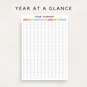 Yearly Planner on 1 Page, Year at a Glance, Undated Full Year Calendar ...