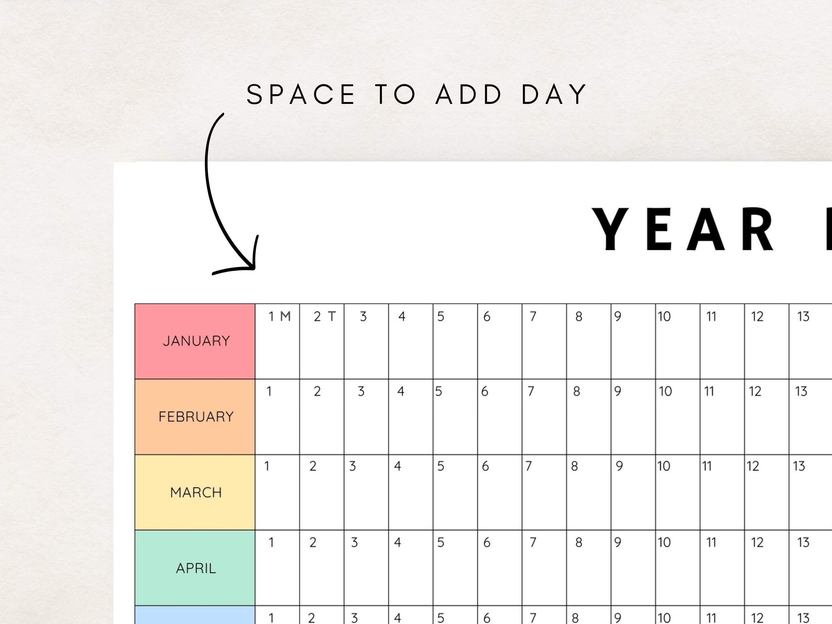 Yearly Planner on 1 Page, Year at a Glance, Undated Full Year Calendar ...