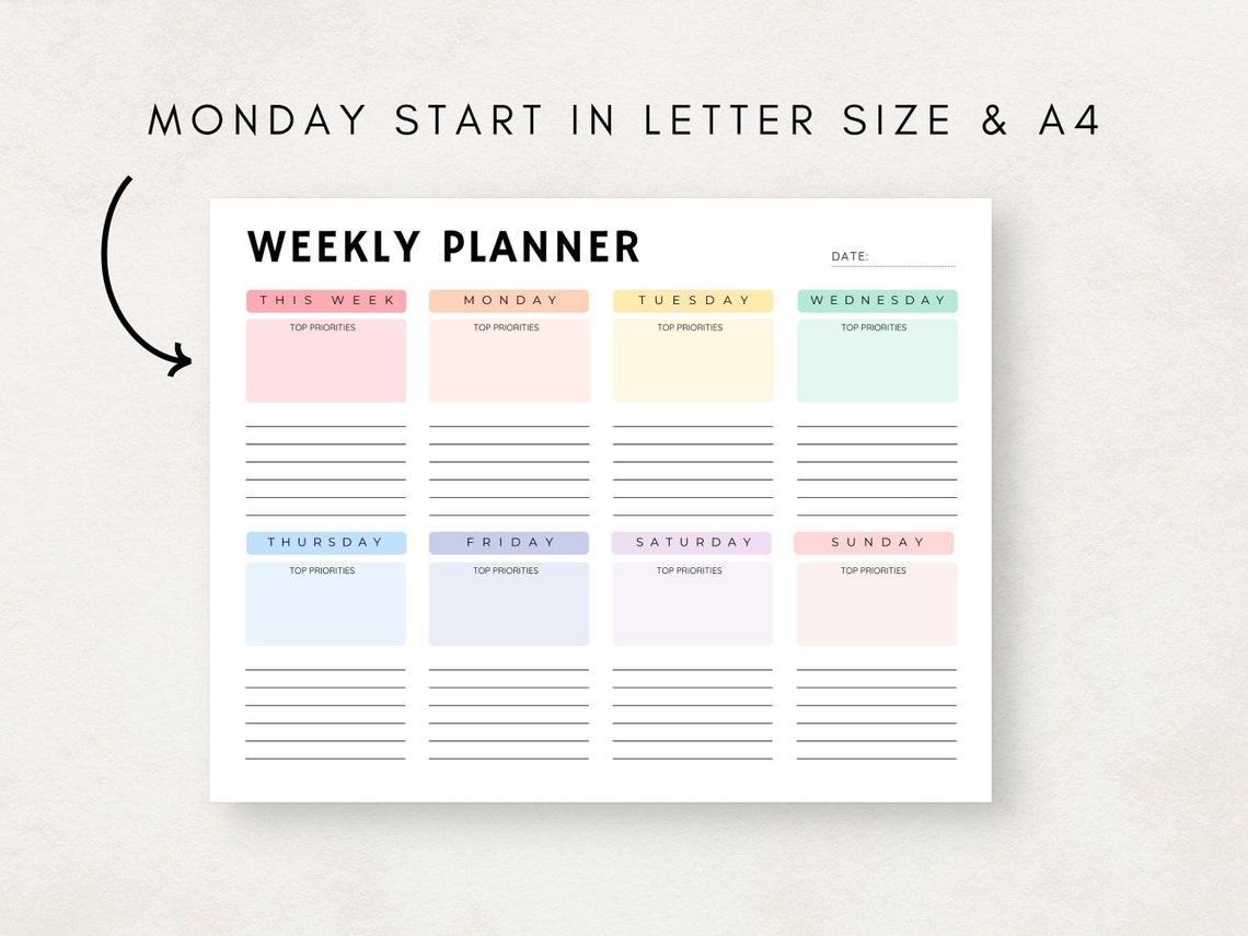 Weekly Planner Printable, Weekly Schedule, Weekly Agenda, Week at a ...