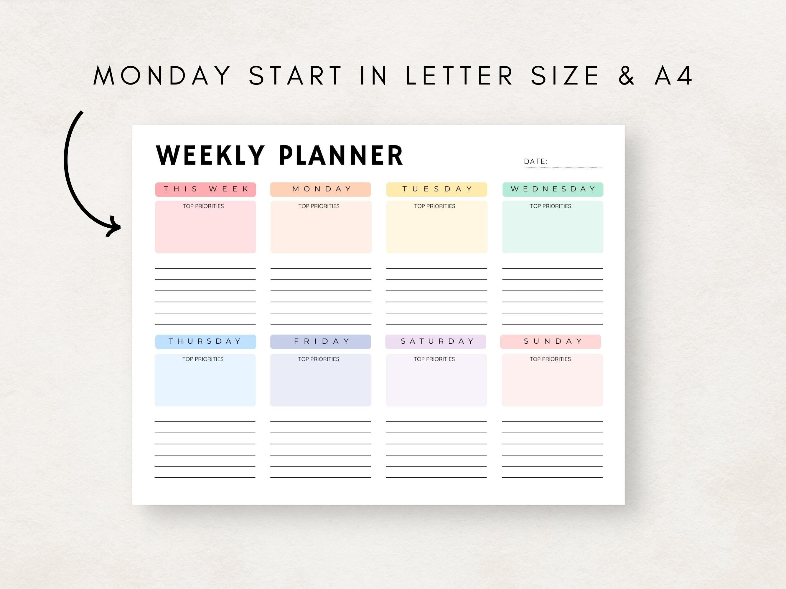 Weekly Planner Printable, Weekly Schedule, Weekly Agenda, Week at a ...